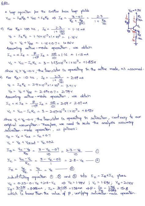 6 60 For The Circuit In Fig P6 60 Find Vb Ve And Vc For Rb 100 KΩ 10 KΩ And 1 KΩ Let β