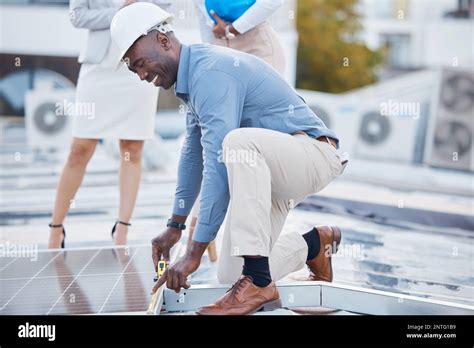 Black Man Engineer And Solar Panel Grid Installation Of Construction Worker Technician Outdoor