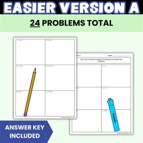 Multiplying Integers Standard Algorithm Differentiated Worksheet 6th Grade Math