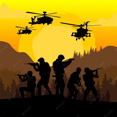 군사 그림 군대 배경 실루엣 프리미엄 벡터