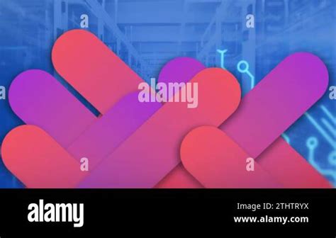 animation of abstract shapes over microprocessor connections against computer server room