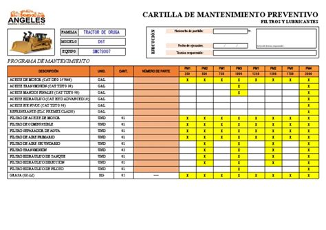 Cartilla De Mantenimiento Tractor Oruga Caterpillar D6t Pdf