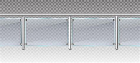 Premium Vector Realistic Glass Fence Glass Balustrade With Metal Railings Balcony Or Terrace