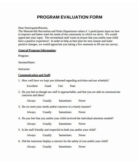 Project Evaluation Plan Template Unique 8 Program Evaluation Forms To Free Download How To
