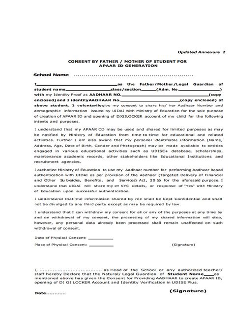 Apaar Id Consent Form Udise Pdf