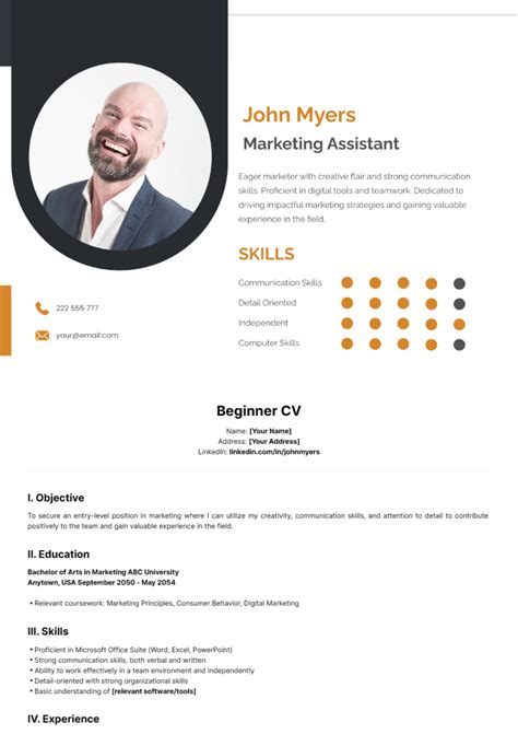 Beginner Cv Template Edit Online And Download Example