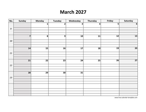 March 2027 Free Calendar Tempplate Free Calendar