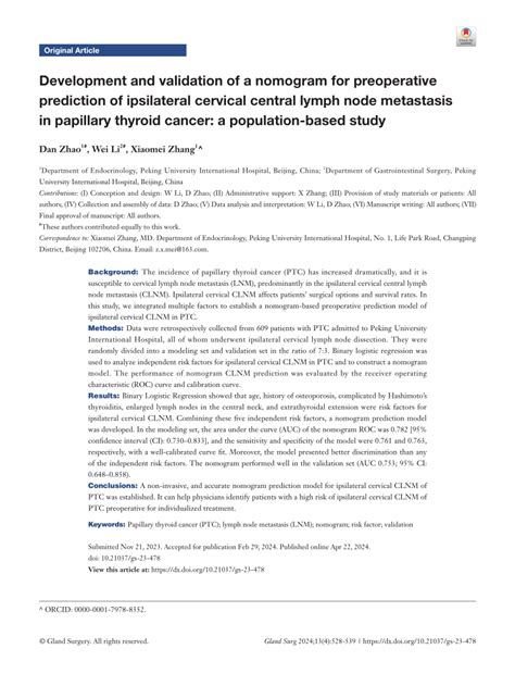 Pdf Development And Validation Of A Nomogram For Preoperative