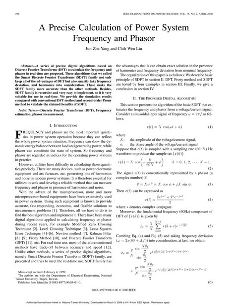 Pdf A Precise Calculation Of Power System Frequency And Phasor