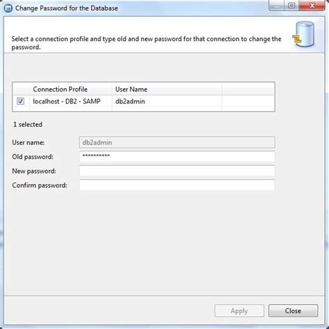 Changing Database Password Using IBM Data Studio