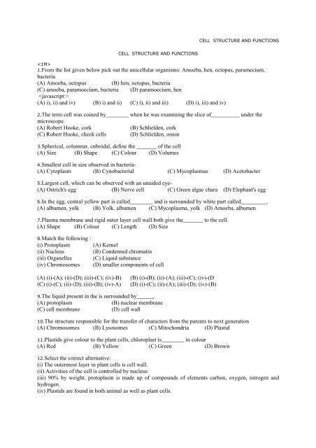 CELL STRUCTURE AND FUNCTIONS Pdf