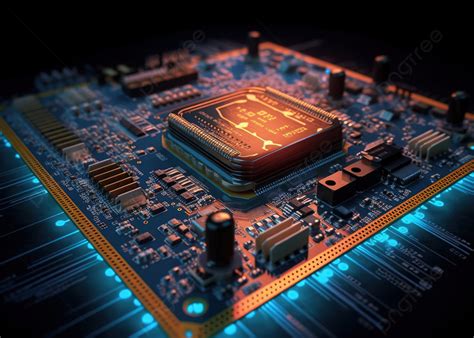 Digital Processor Tech Circuit Board Neon Color Background Ai Computer