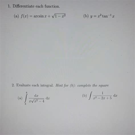solved 1 differentiate each function a f x arcsin x