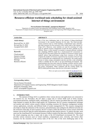 Resource Efficient Workload Task Scheduling For Cloud Assisted Internet Of Things Environment