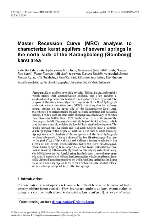 Pdf Master Recession Curve Mrc Analysis To Characterize Karst
