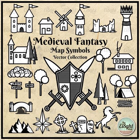 Cartography Fantasy Map Symbols Vector Files Fully Editable EPS SVG PDF Etsy
