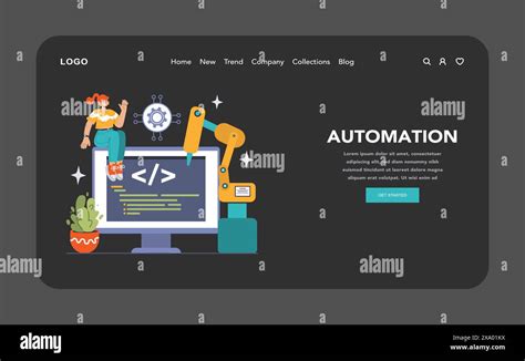 Devops Web Banner Or Landing Page Dark Or Night Mode Software Development And It Operations