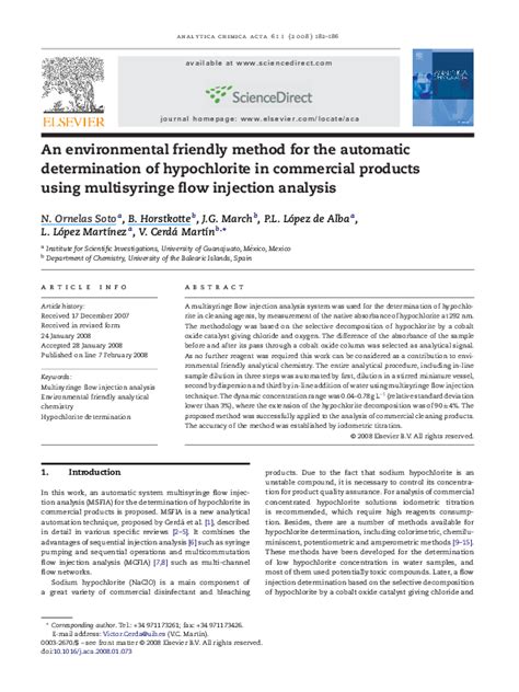 Pdf An Environmental Friendly Method For The Automatic Determination Of Hypochlorite In