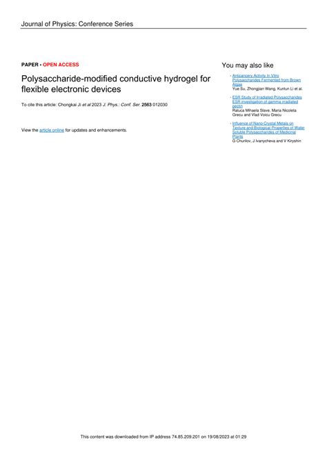Pdf Polysaccharide Modified Conductive Hydrogel For Flexible