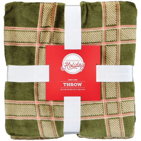 Destination Holiday Fall Plaid Grid Throw Blanket Harvest Green