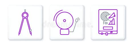Set Line Board With Graph Chart Drawing Compass And Ringing Alarm Bell