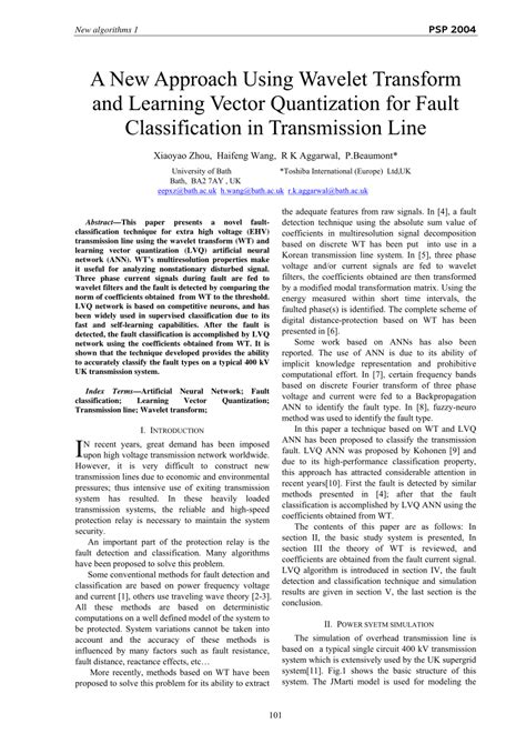 Pdf A New Approach Using Wavelet Transform And Learning Vector Quantization For Fault