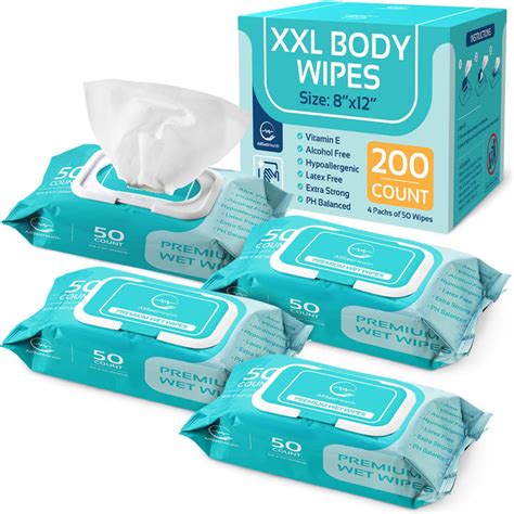 Body Wipes For Adults Xl Wet Wipes 8 X 12 200 Count Rinse Free