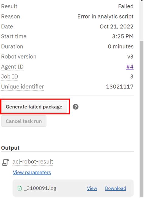how can i determine why my script failed in robots