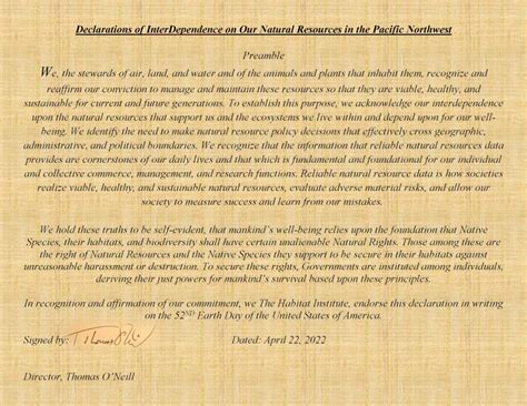 Declaration Of Interdependence The Habitat Institute
