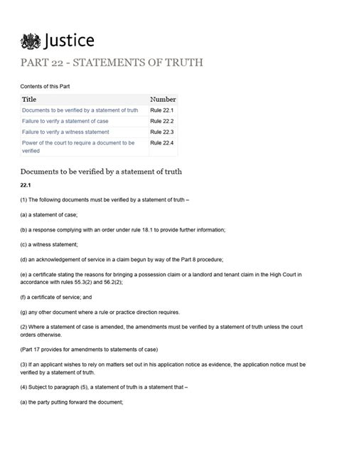 Part 22 Statements Of Truth Civil Procedure Rules Pdf Witness Lawsuit