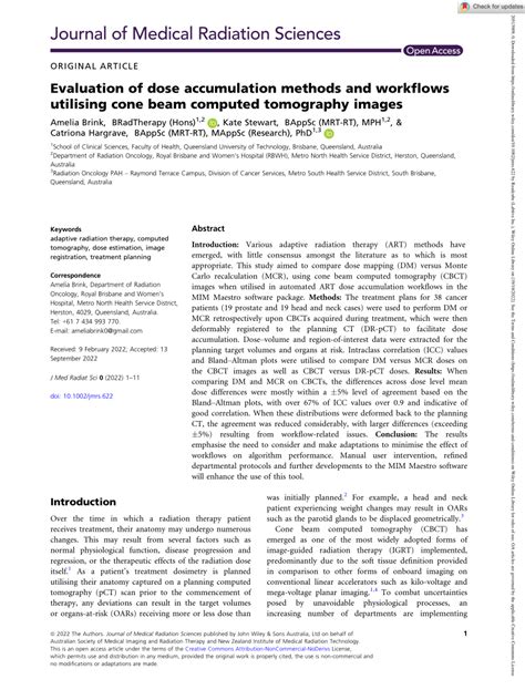 PDF Evaluation Of Dose Accumulation Methods And Workflows Utilising Cone Beam Computed