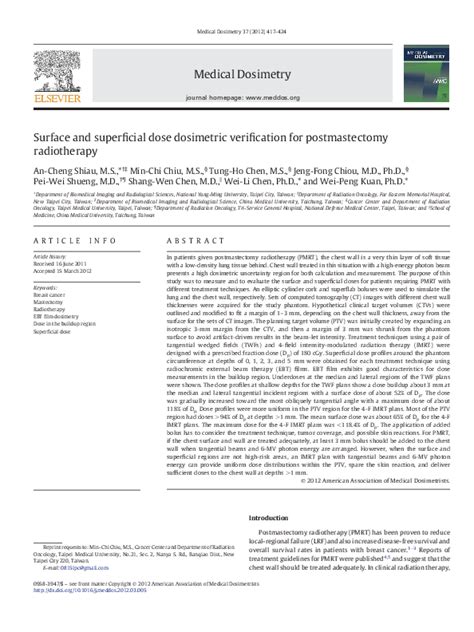 Pdf Surface And Superficial Dose Dosimetric Verification For Postmastectomy Radiotherapy