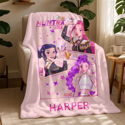 Custom Name Kpop Demon Hunter Blanket Cute Huntrix Flannel Throw