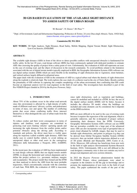 Pdf 3d Gis Based Evaluation Of The Available Sight Distance To Assess Safety Of Urban Roads