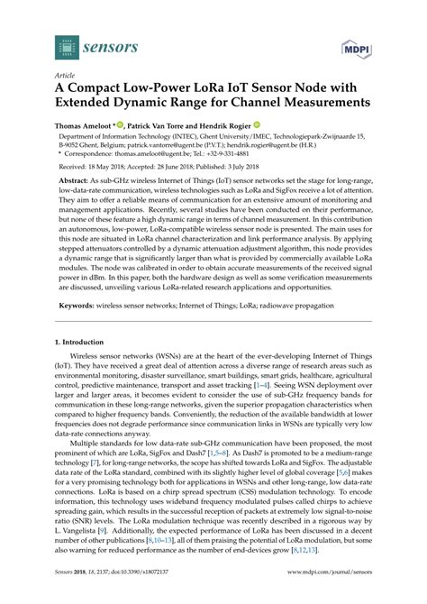 PDF A Compact Low Power LoRa IoT Sensor Node With Extended Dynamic Range For Channel Measurements