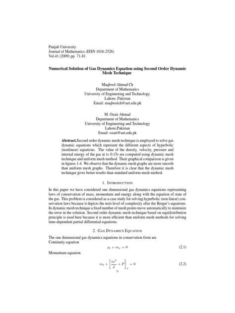 Pdf Numerical Solution Of Gas Dynamics Equation Using Second Order Dynamic Mesh Technique