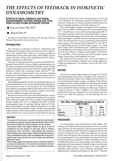 Pdf The Effects Of Feedback In Isokinetic Dynamometry Effects Of Visual Feedback And Verbal