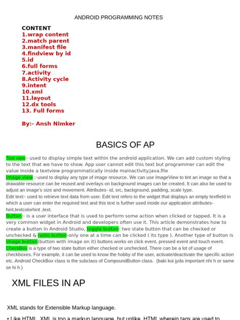 android programming notes pdf page layout xml