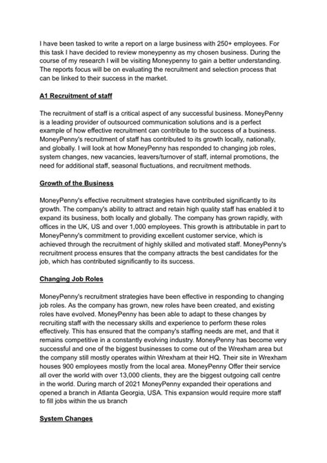 Btec Business Unit 8 Section A Distinction Example Recruitment And