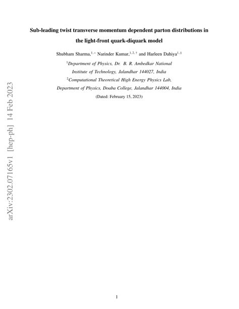 Pdf Sub Leading Twist Transverse Momentum Dependent Parton Distributions In The Light Front