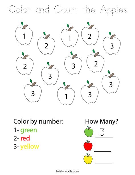 color and count the apples coloring page tracing twisty noodle