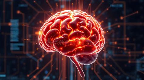 Ai Glowing Human Brain With Digital Network Background Stock