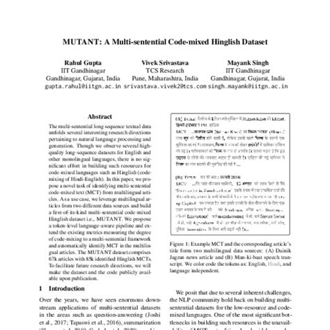 Mutant A Multi Sentential Code Mixed Hinglish Dataset Acl Anthology