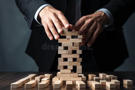 Business Hierarchy Concept Wooden Pyramid Businessman Making Pyramid