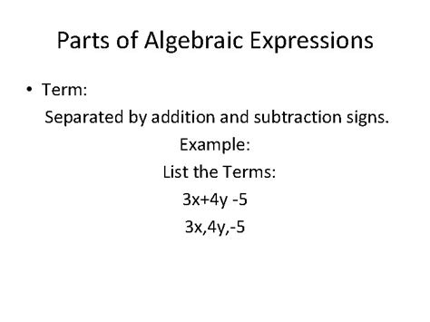 Simplifying Algebraic Expressions 7 2 Parts Of Algebraic