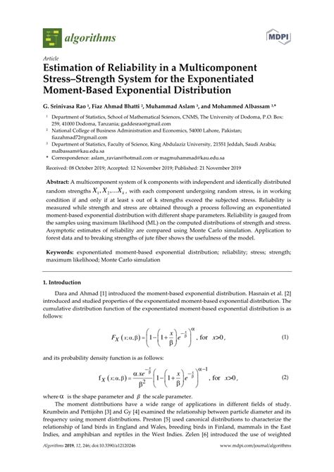 Pdf Estimation Of Reliability In A Multicomponent Stressstrength
