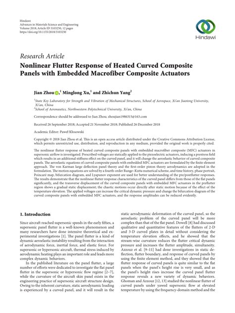 Pdf Nonlinear Flutter Response Of Heated Curved Composite Panels With