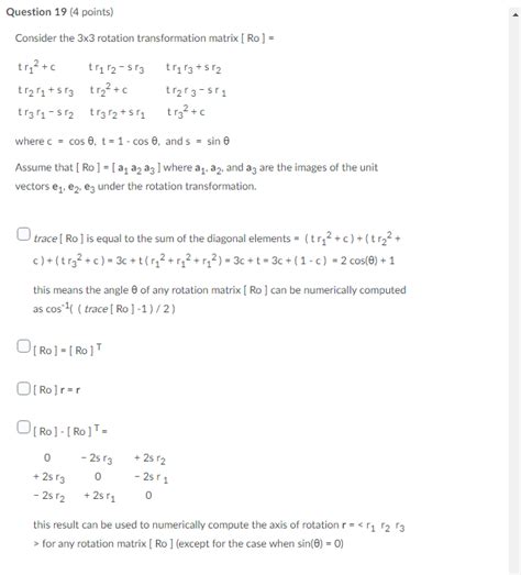 Solved Question 19 4 Points Consider The 3x3 Rotation