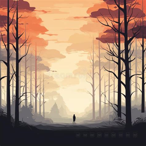 Subtle Color Palette Grove Scene Line Illustration Design Stock Illustration Illustration Of