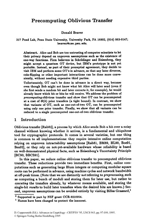 PDF Precomputing Oblivious Transfer
